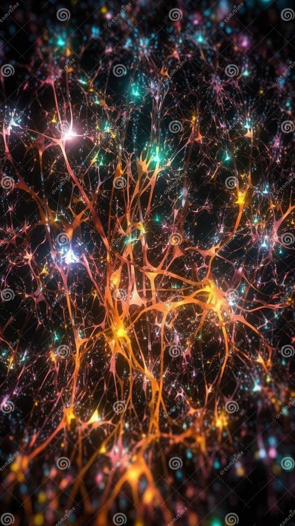 Neon-Glowing Network of Highly Connected Neurons . Stock Illustration ...