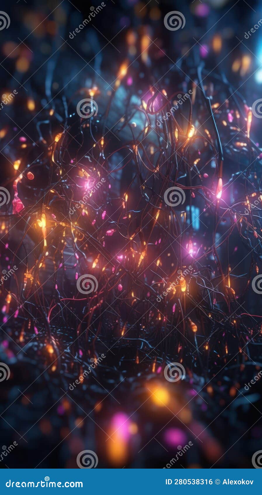 Neon-Glowing Network of Highly Connected Neurons . Stock Illustration ...