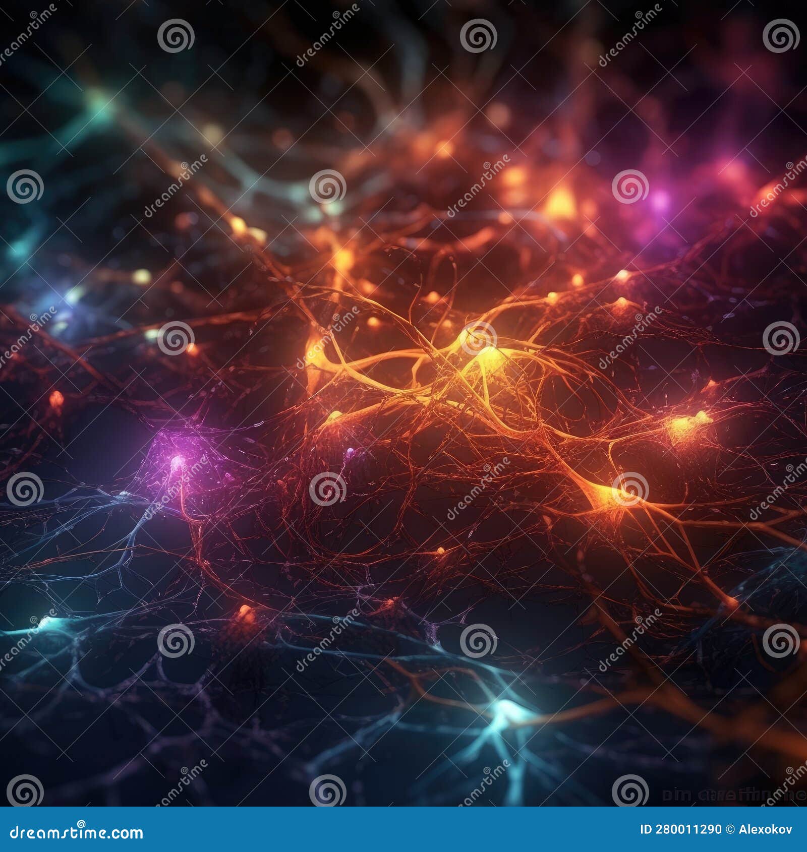 Neon-Glowing Network of Highly Connected Neurons. Ideal for Science and ...