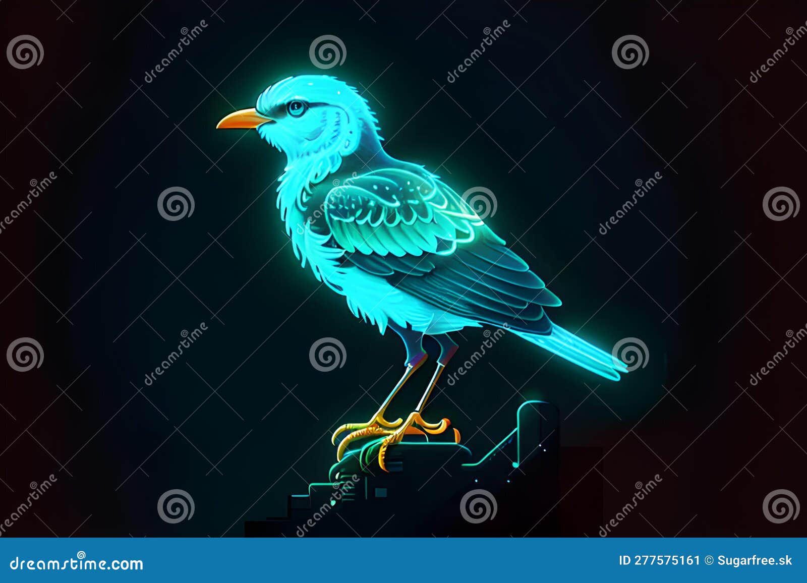 Neon Glowing Outlined Illustration of Bird Stock Illustration ...
