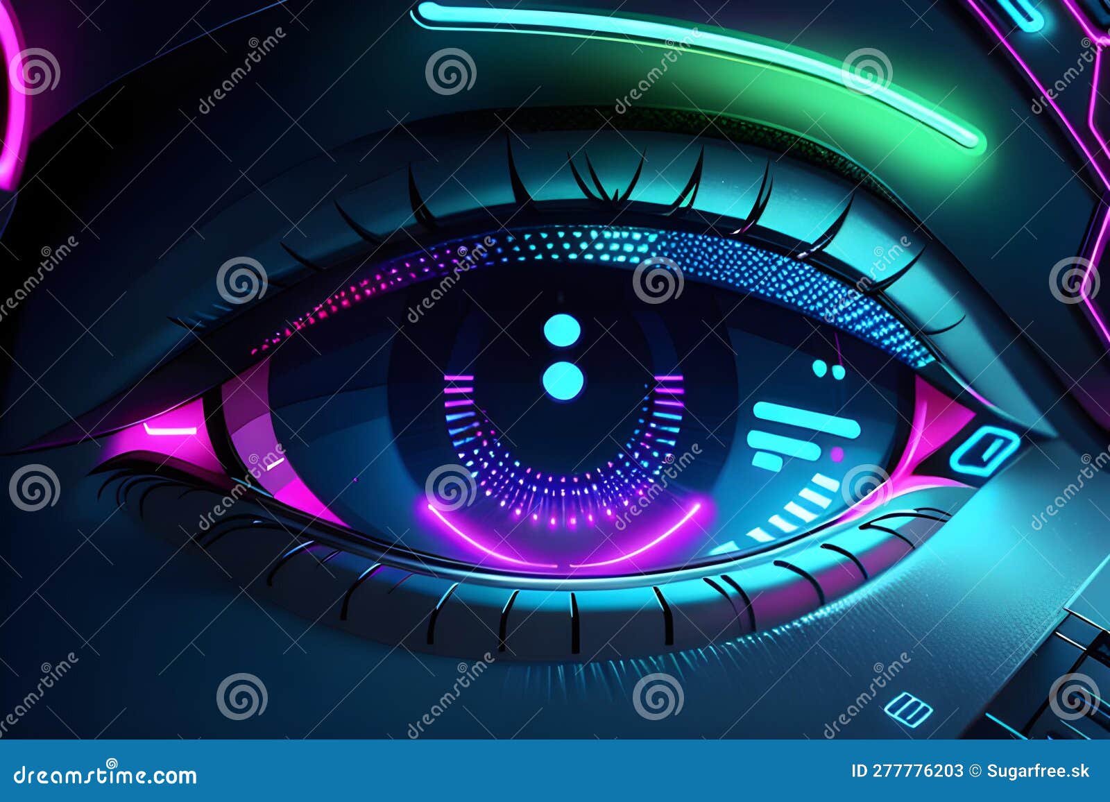Neon Glowing Outlined Illustration of Colorful Bionic Cyber Eye Stock ...
