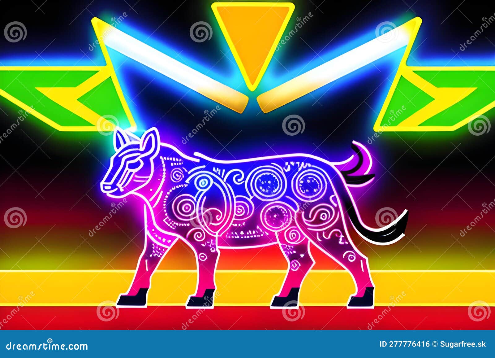 Neon Glowing Outlined Illustration of Colorful Bull Stock Illustration ...