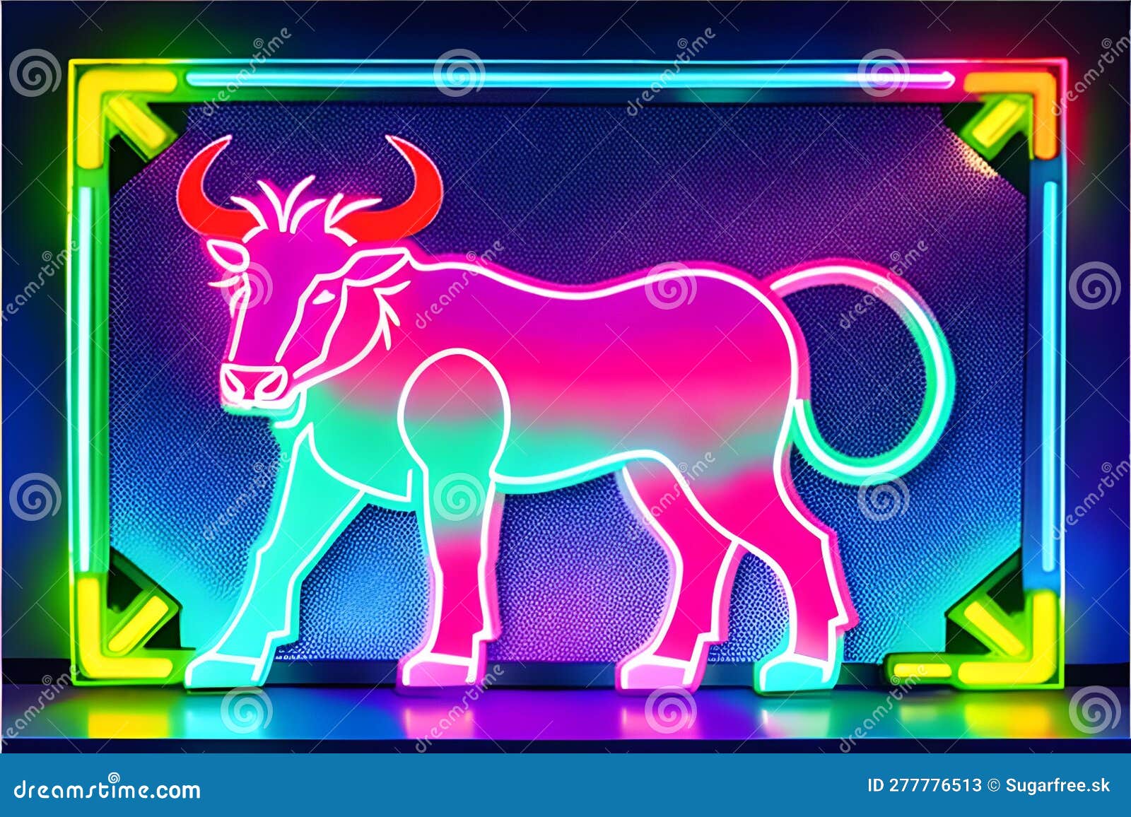 Neon Glowing Outlined Illustration of Colorful Bull Stock Illustration ...