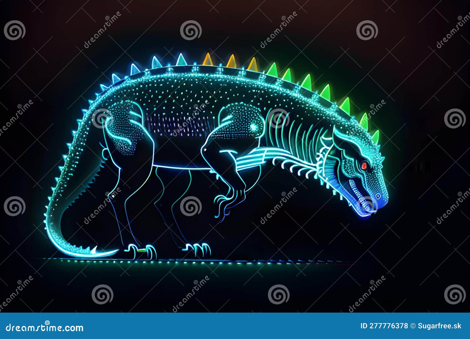 Neon Glowing Outlined Illustration of Colorful Dinosaur Stock ...