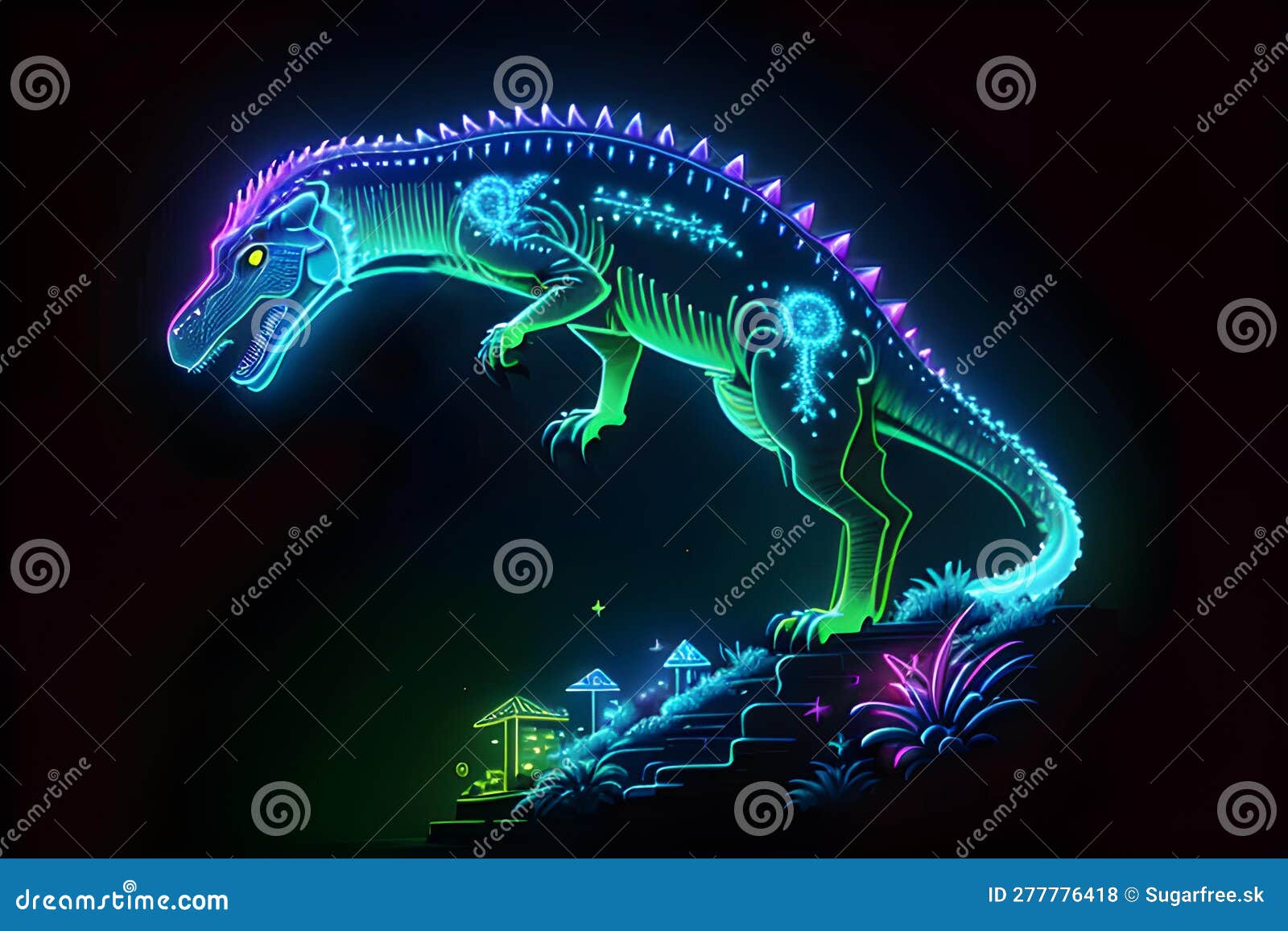Neon Glowing Outlined Illustration of Colorful Dinosaur Stock ...