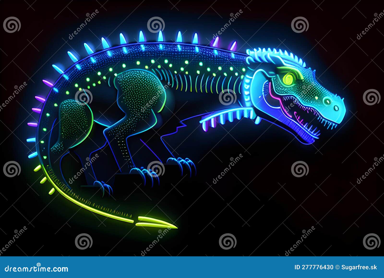 Neon Glowing Outlined Illustration of Colorful Dinosaur Stock ...