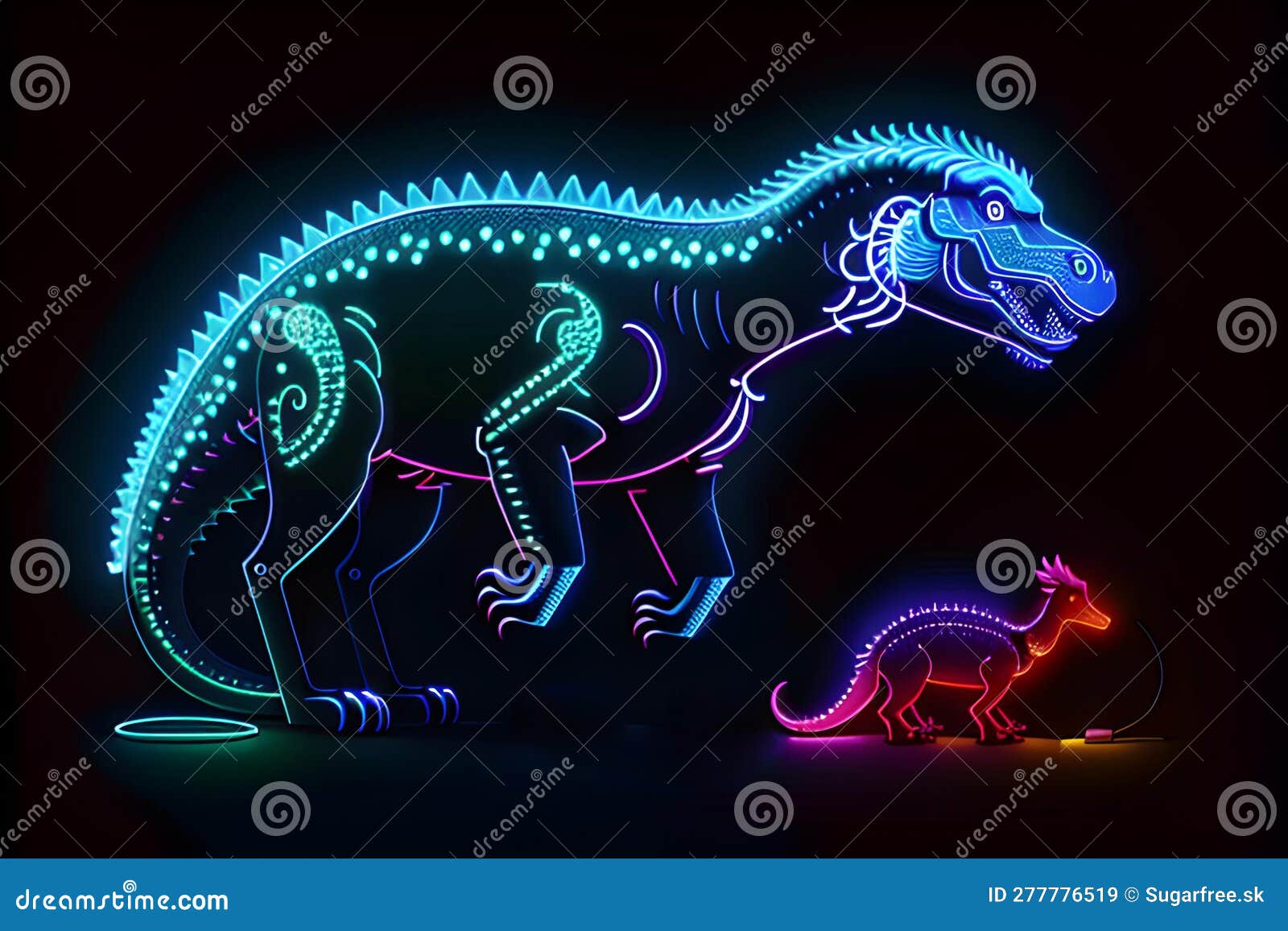 Neon Glowing Outlined Illustration of Colorful Dinosaur Stock ...