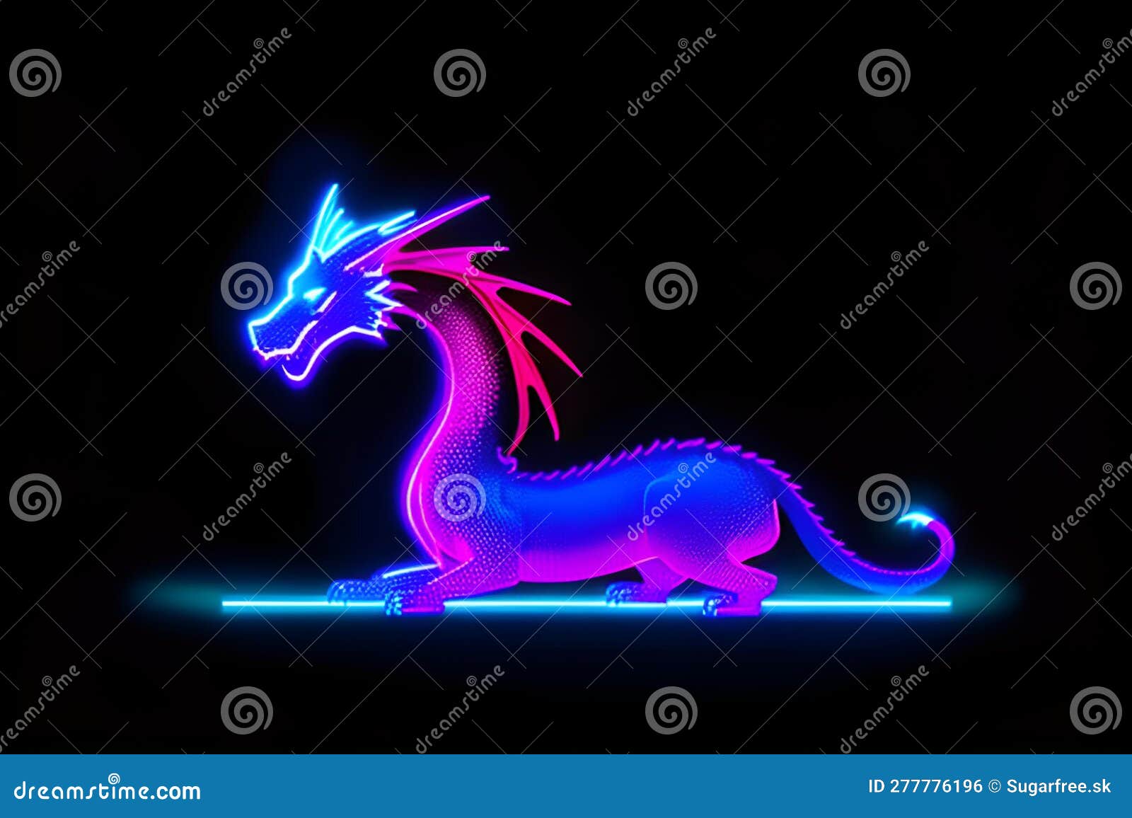 Neon Glowing Outlined Illustration of Colorful Dragon Stock ...