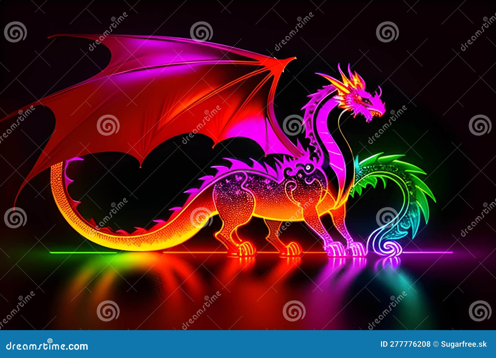 Neon Glowing Outlined Illustration of Colorful Dragon Stock ...