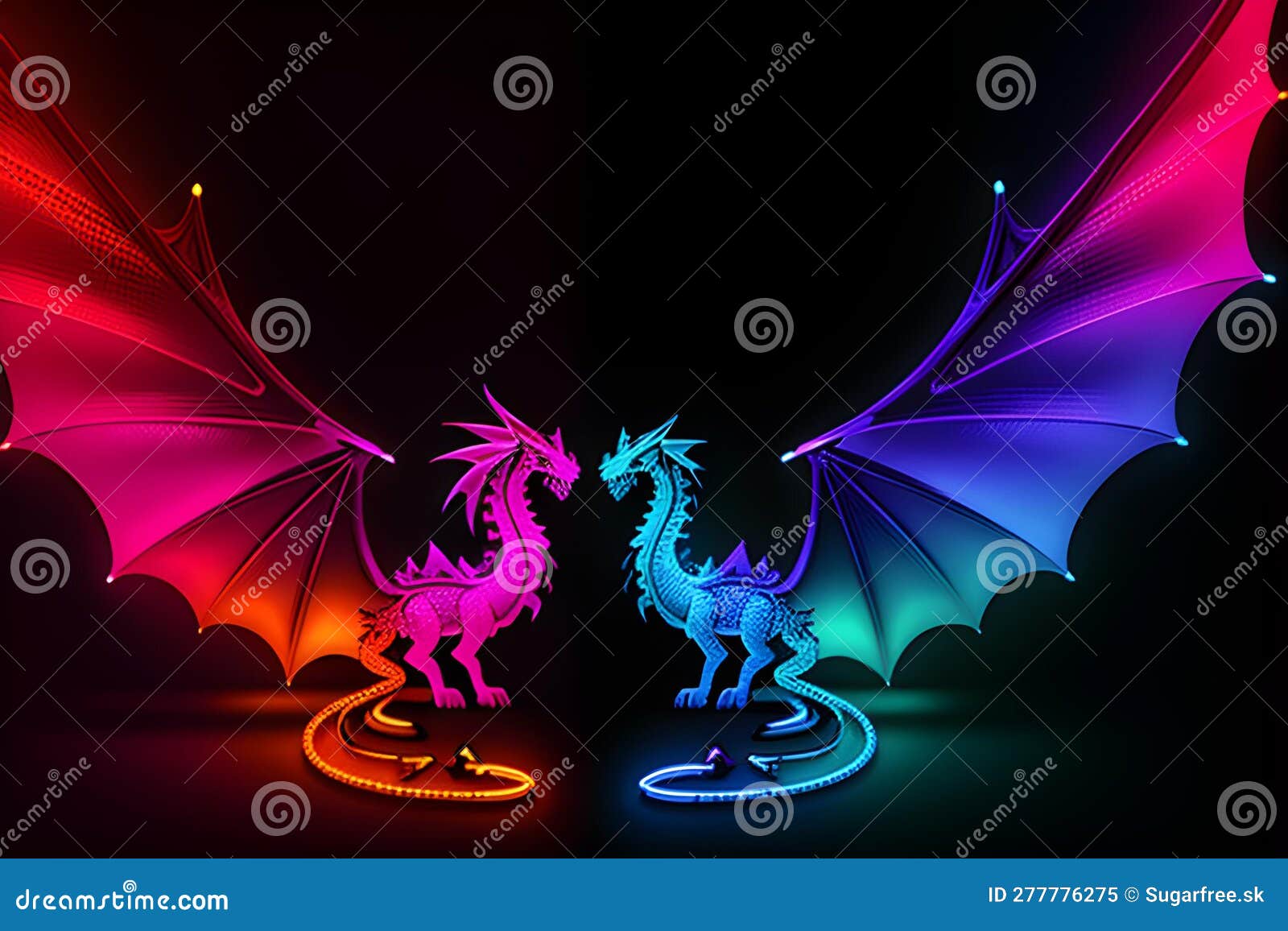 Neon Glowing Outlined Illustration of Colorful Dragon Stock ...