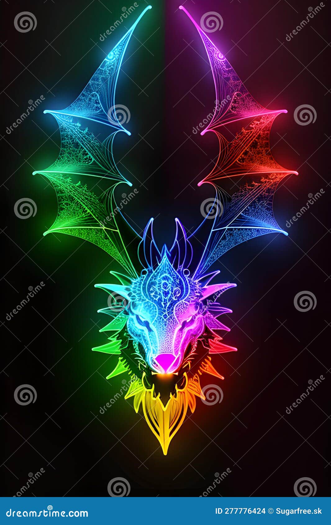 Neon Glowing Outlined Illustration of Colorful Dragon Stock ...