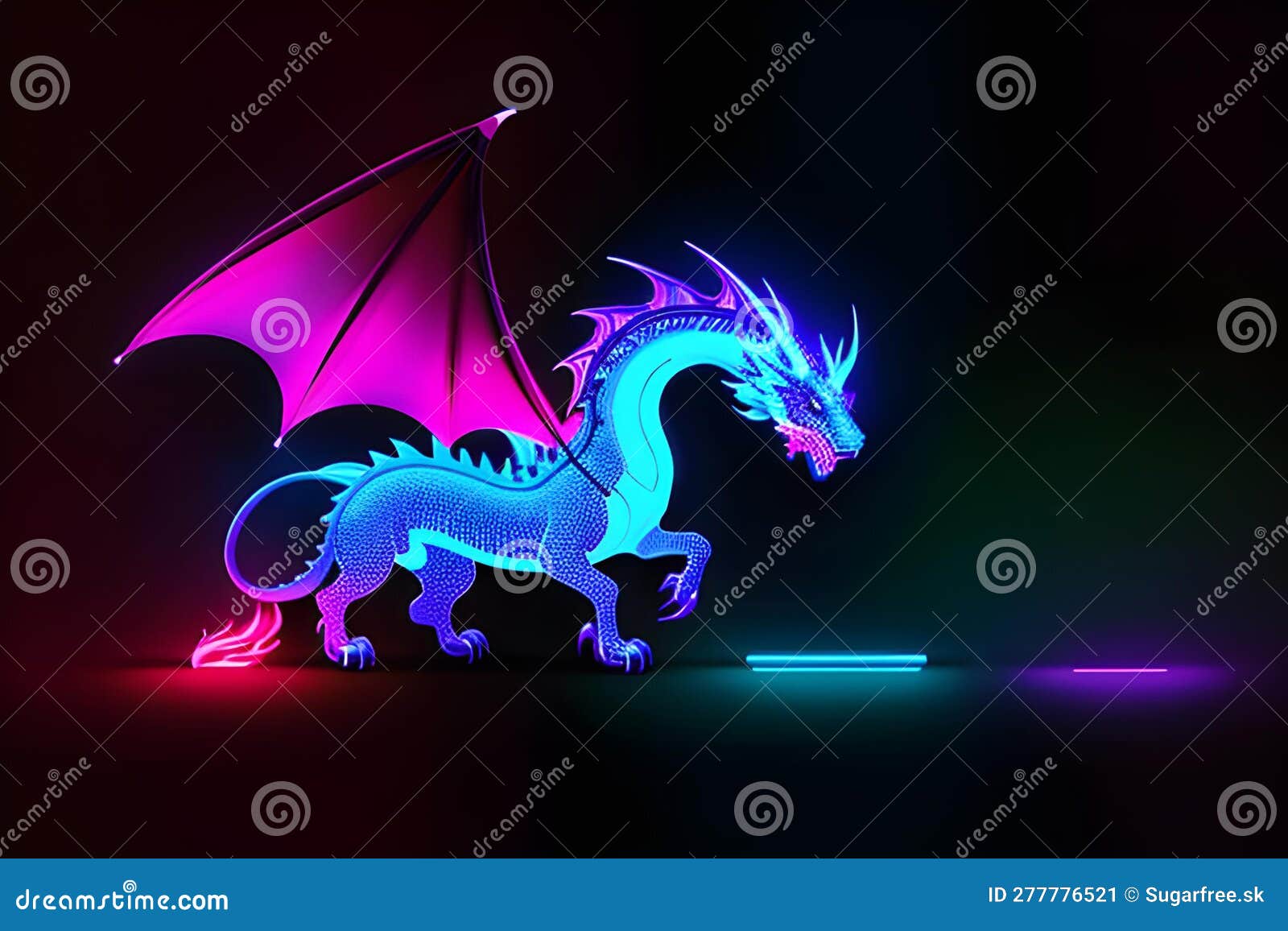 Neon Glowing Outlined Illustration of Colorful Dragon Stock ...