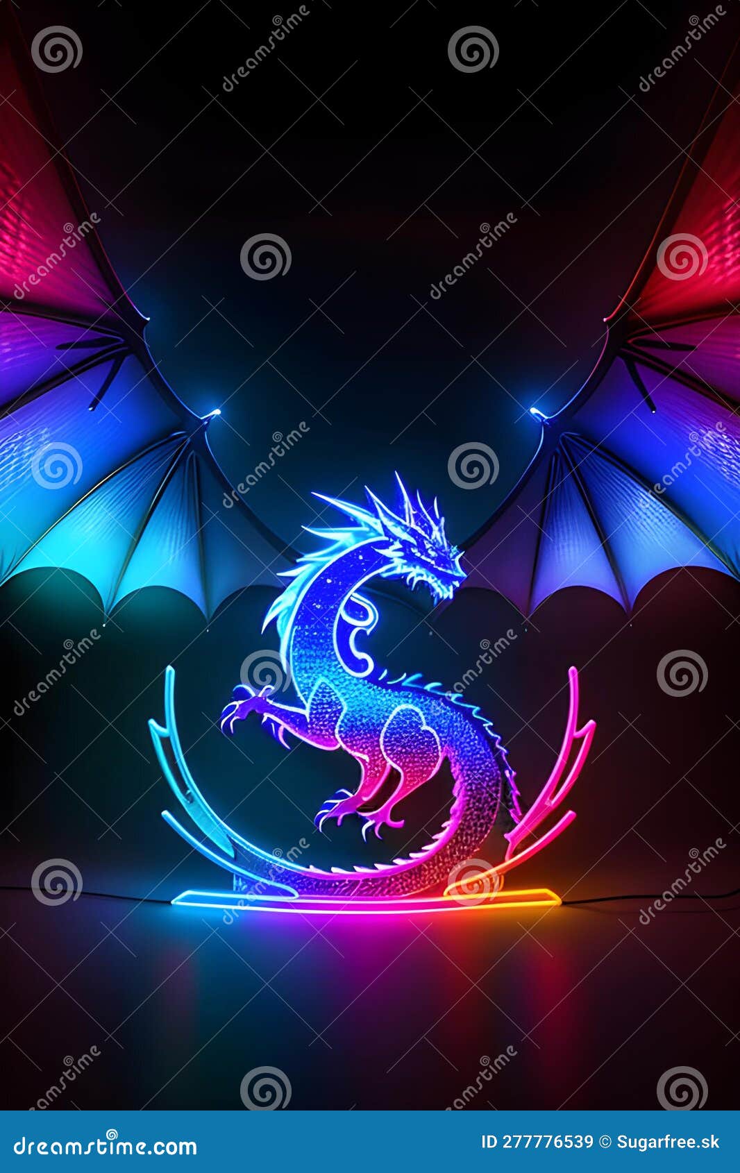 Neon Glowing Outlined Illustration of Colorful Dragon Stock ...