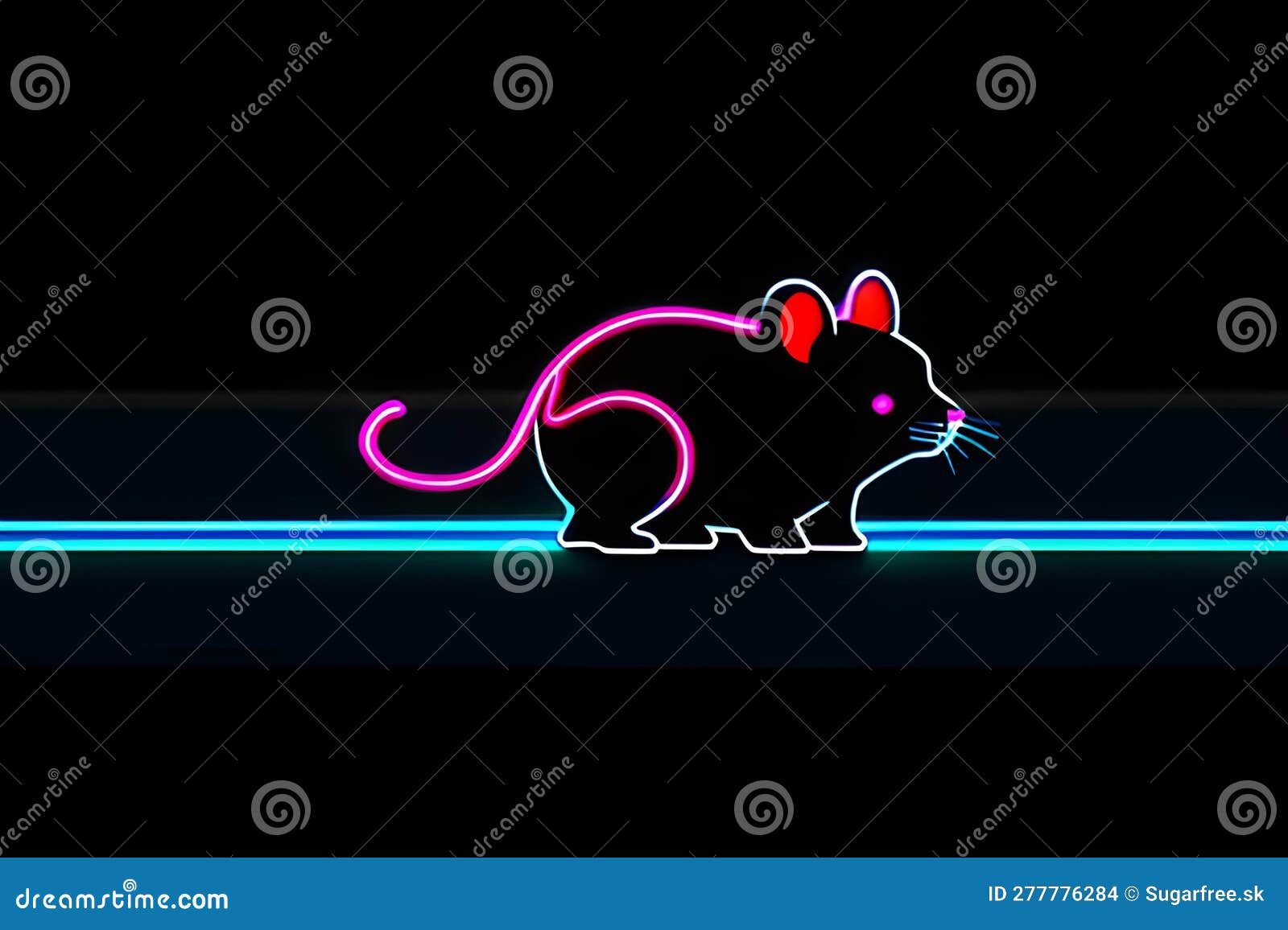 Neon Glowing Outlined Illustration of Colorful Gerbil, Mouse, Hamster ...