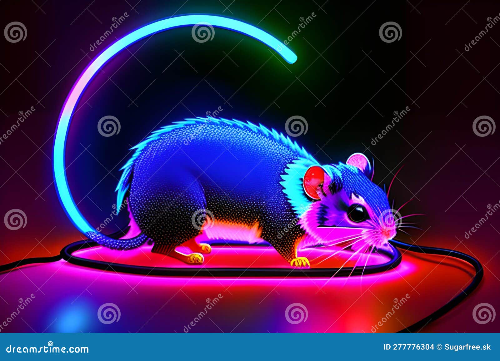 Neon Glowing Outlined Illustration of Colorful Gerbil, Mouse, Hamster ...