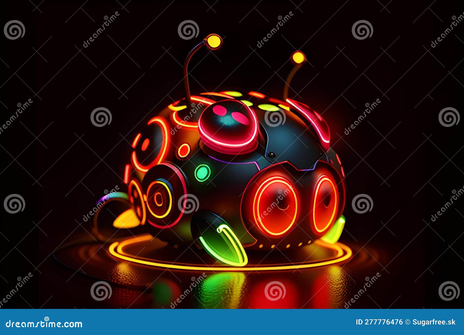 Neon Glowing Outlined Illustration of Colorful Ladybug Stock ...