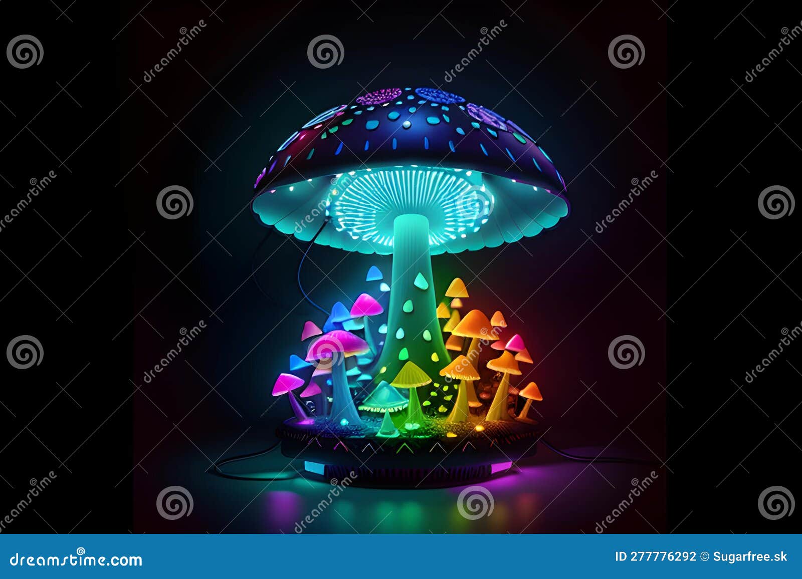 Neon Glowing Outlined Illustration of Colorful Magic Mushrooms Stock ...