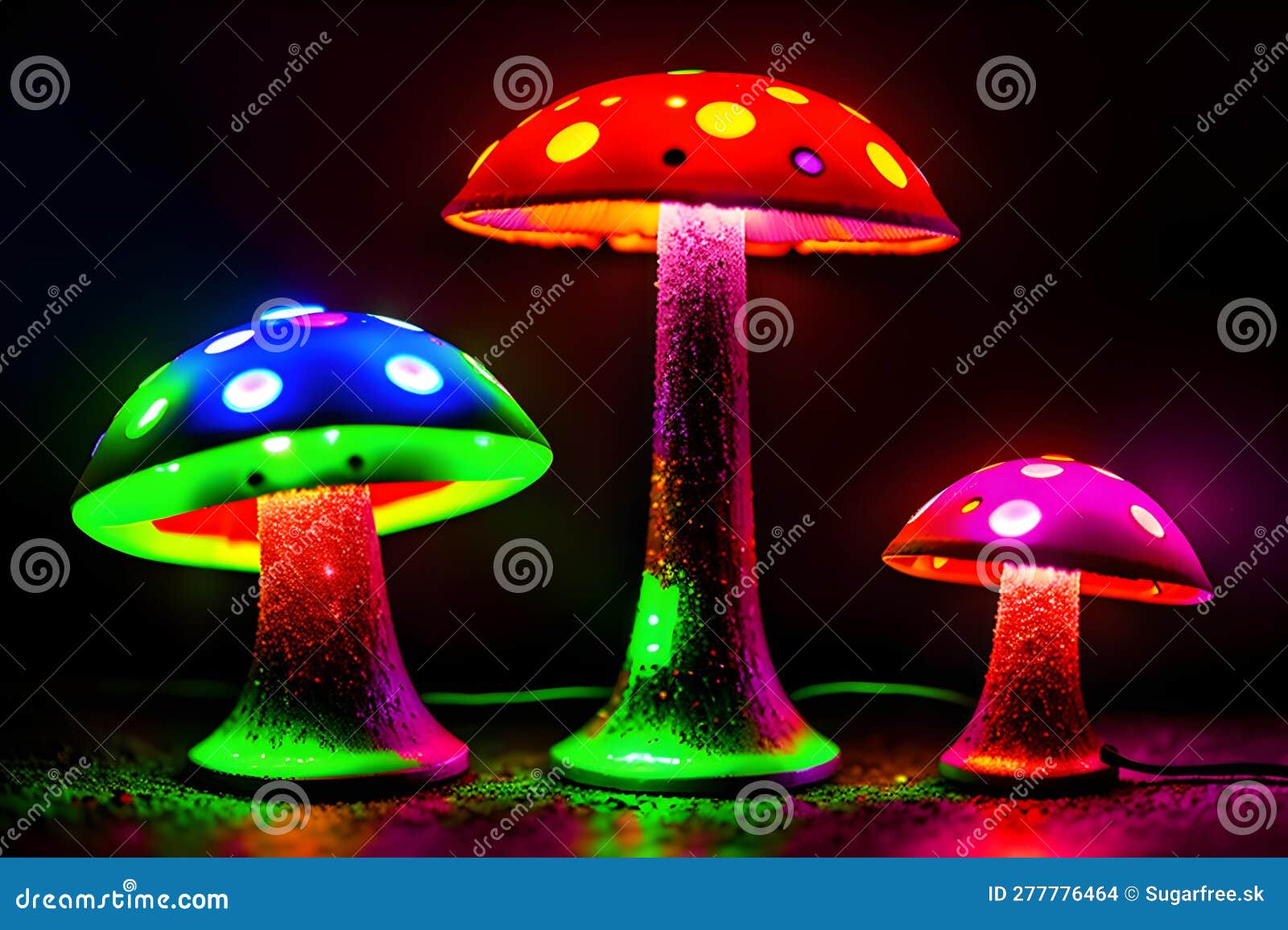 Neon Glowing Outlined Illustration of Colorful Magic Mushrooms Stock ...