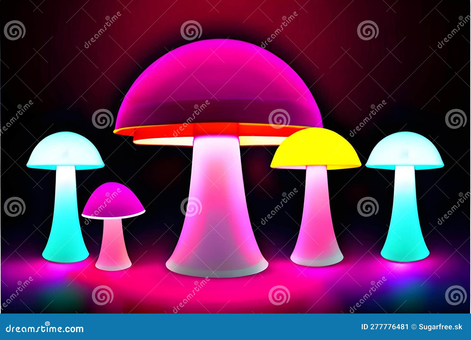 Neon Glowing Outlined Illustration of Colorful Magic Mushrooms Stock ...