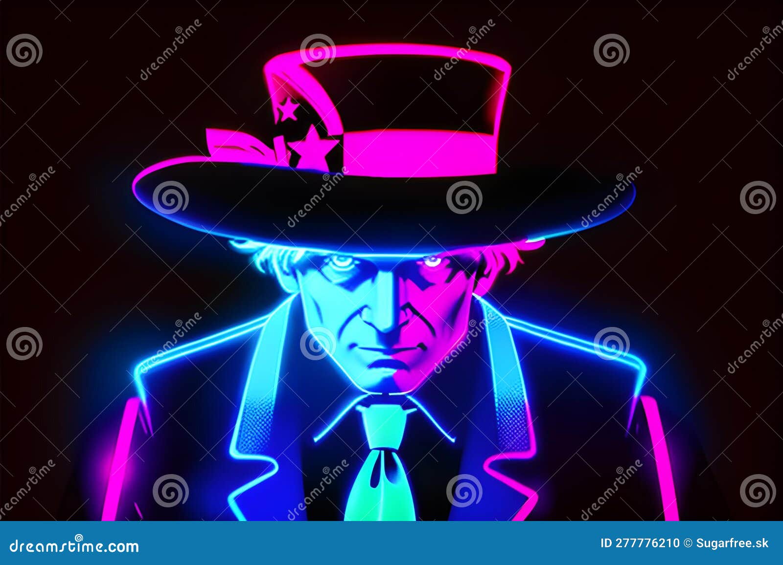 Neon Glowing Outlined Illustration of Colorful Uncle Sam Stock ...