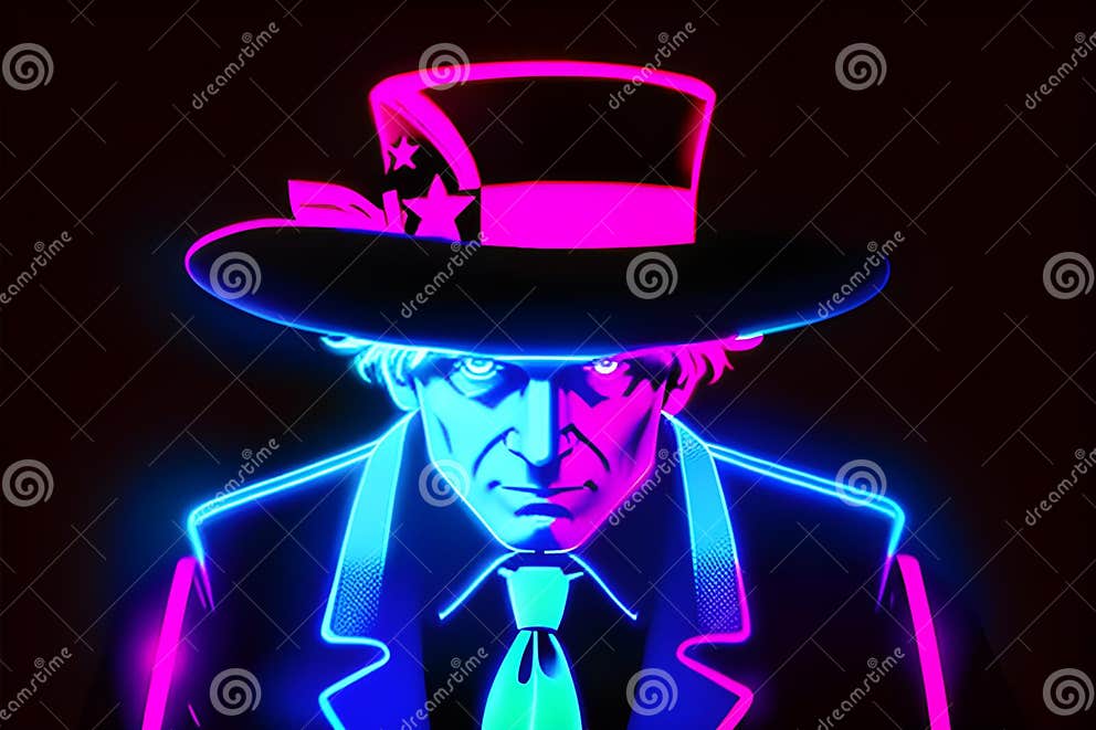 Neon Glowing Outlined Illustration of Colorful Uncle Sam Stock ...