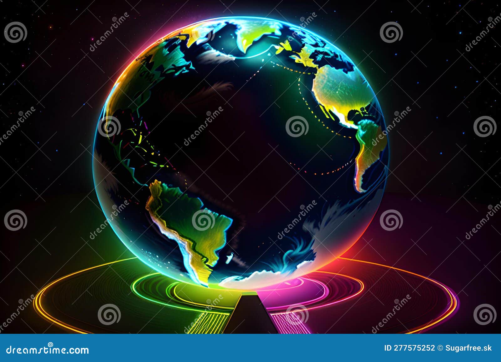 Neon Glowing Outlined Illustration of Earth Stock Illustration ...