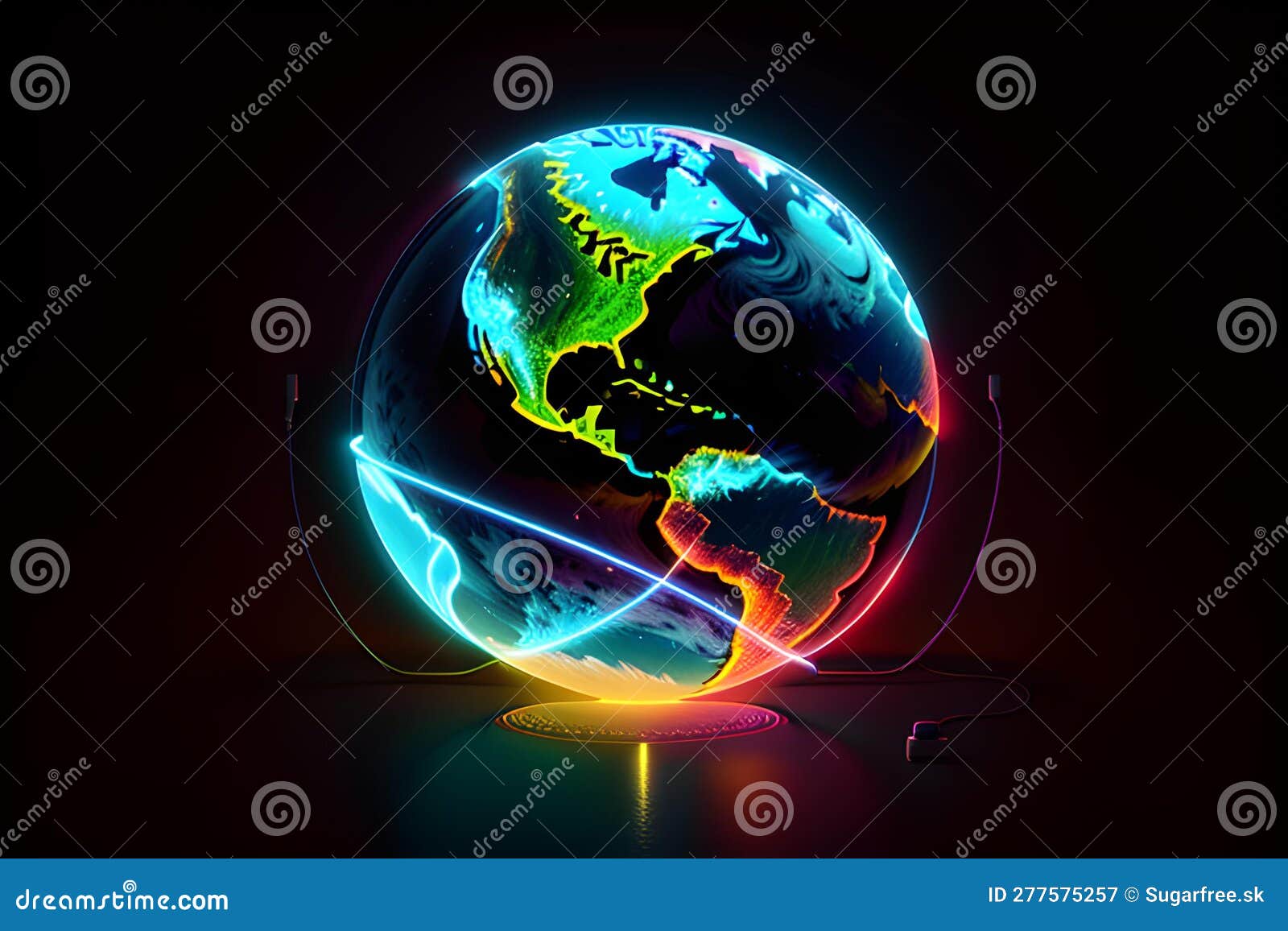 Neon Glowing Outlined Illustration of Earth Stock Illustration ...