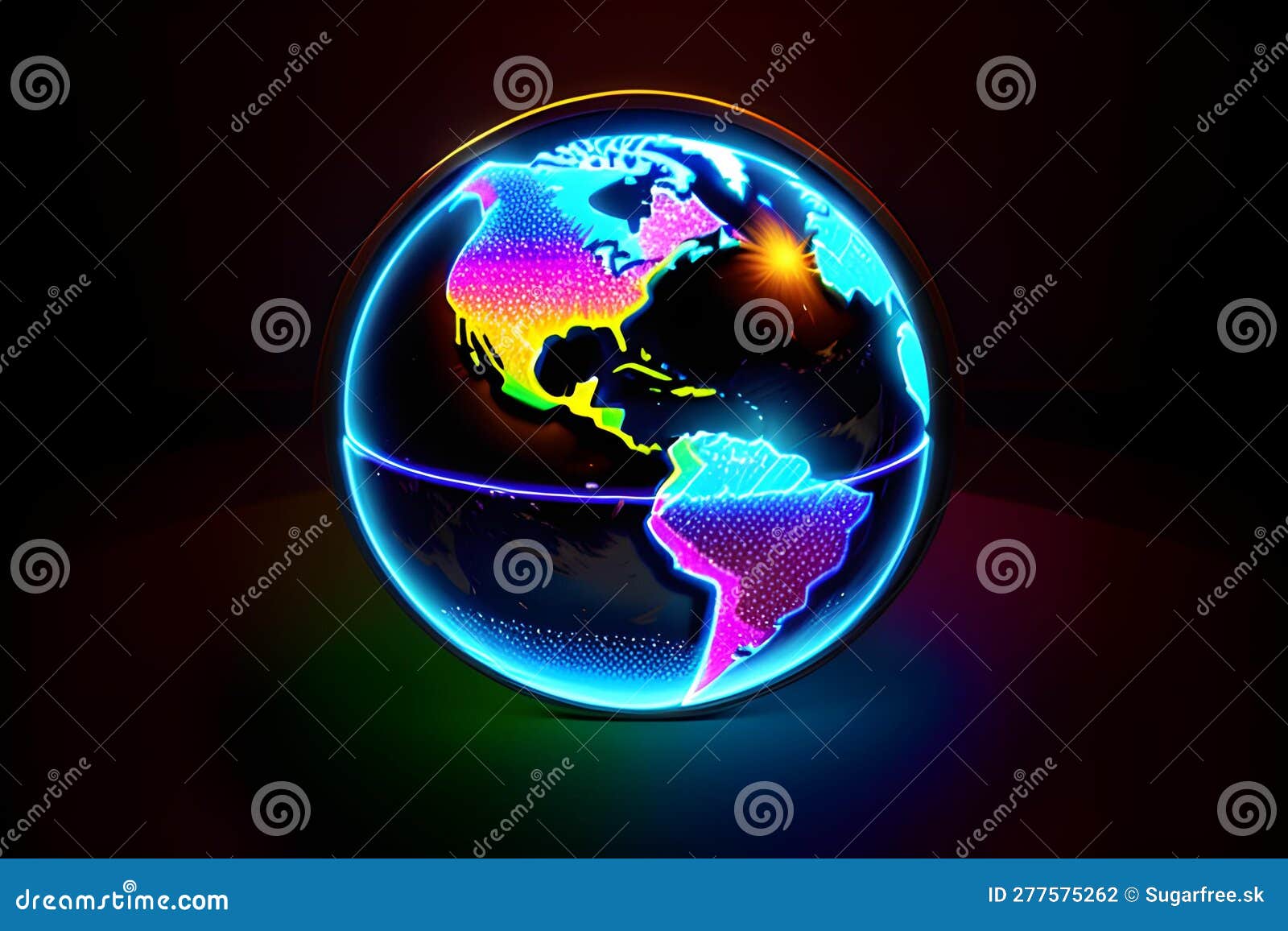 Neon Glowing Outlined Illustration of Earth Stock Illustration ...