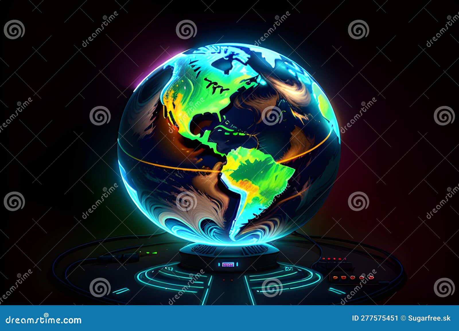 Neon Glowing Outlined Illustration of Earth Stock Illustration ...