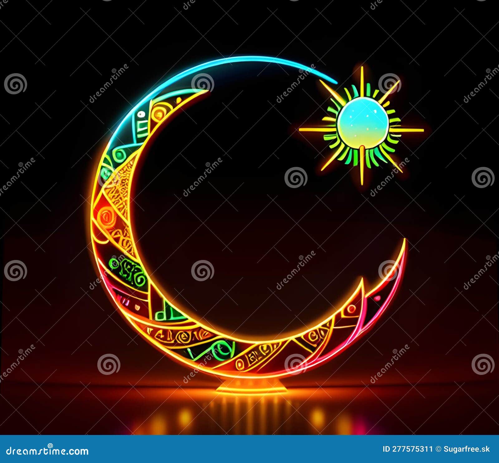Neon Glowing Outlined Illustration of Moon Stock Illustration ...