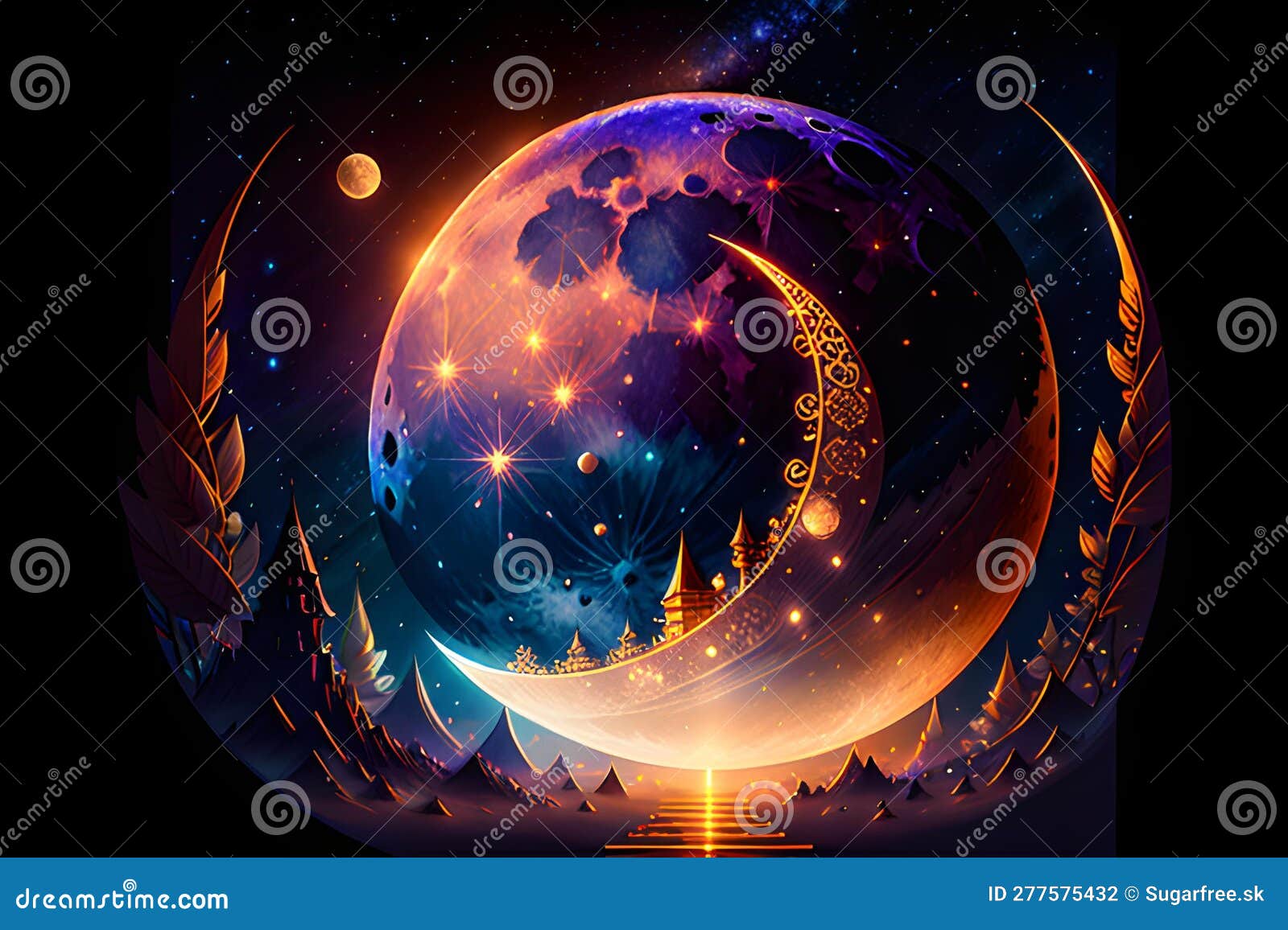 Neon Glowing Outlined Illustration of Moon Stock Illustration ...