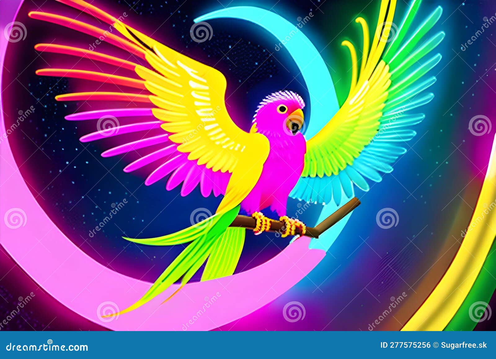 Neon Glowing Outlined Illustration of Parrot Stock Illustration ...