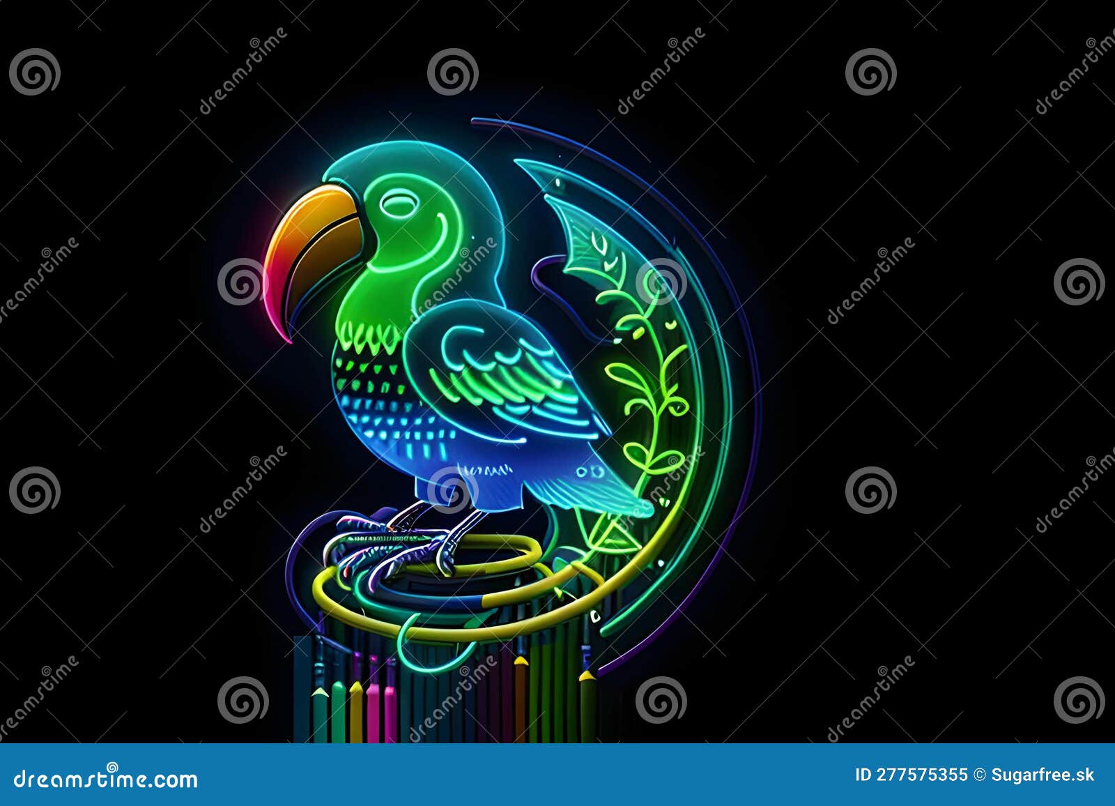 Neon Glowing Outlined Illustration of Parrot Stock Illustration ...