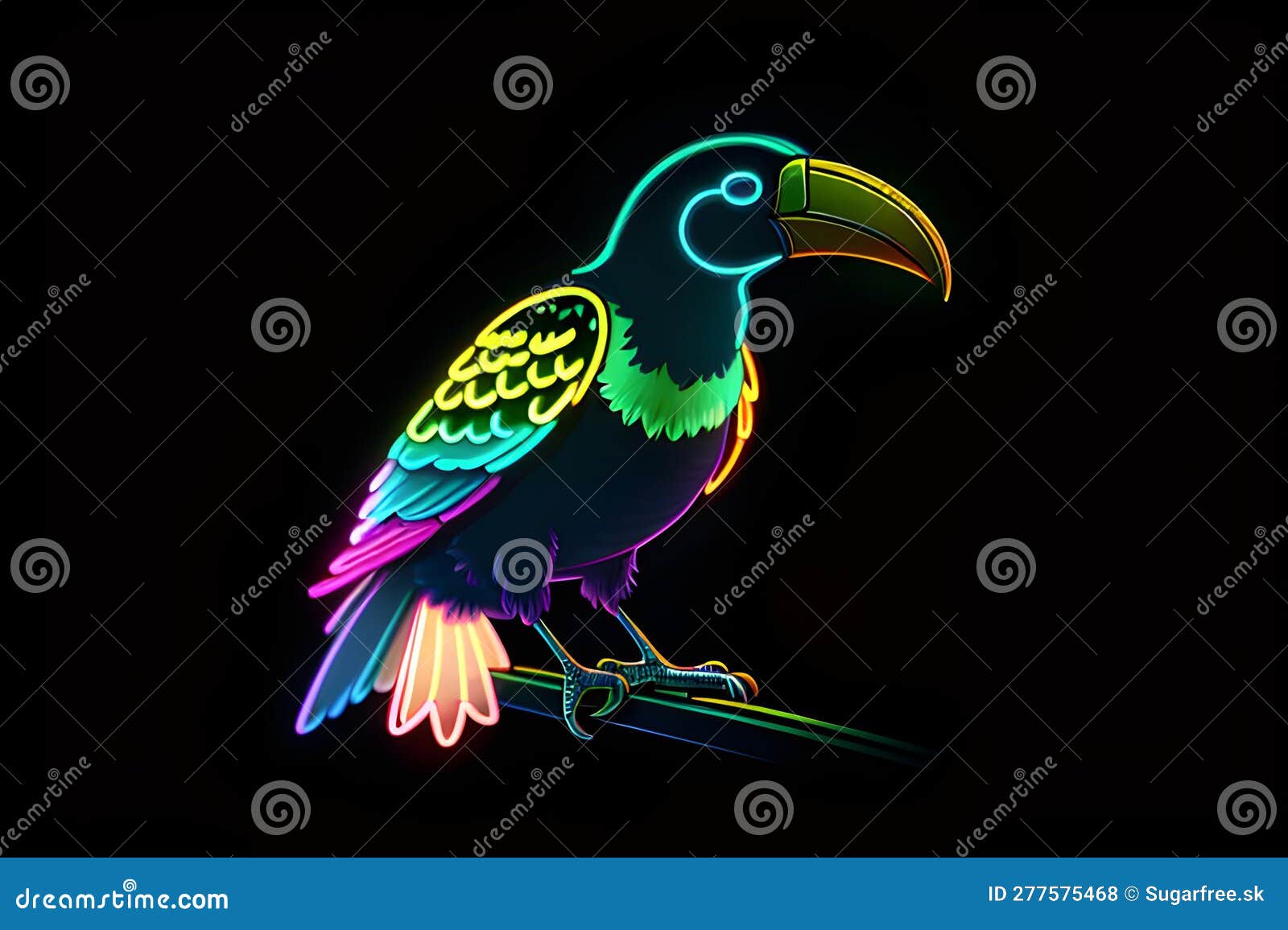 Neon Glowing Outlined Illustration of Parrot Stock Illustration ...