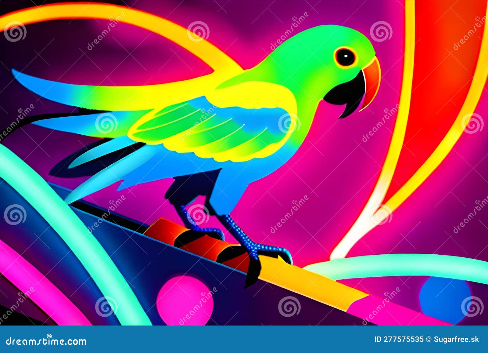 Neon Glowing Outlined Illustration of Parrot Stock Illustration ...