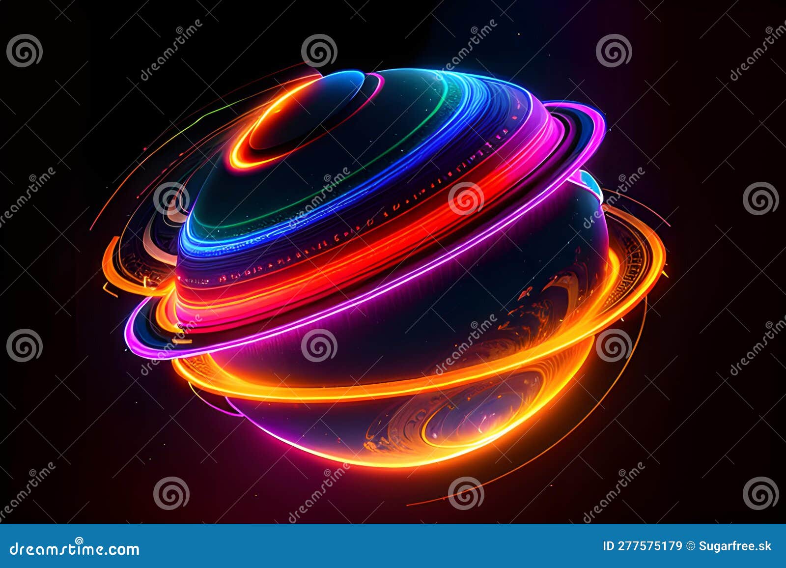 Neon Glowing Outlined Illustration of Abstract Planet Stock ...