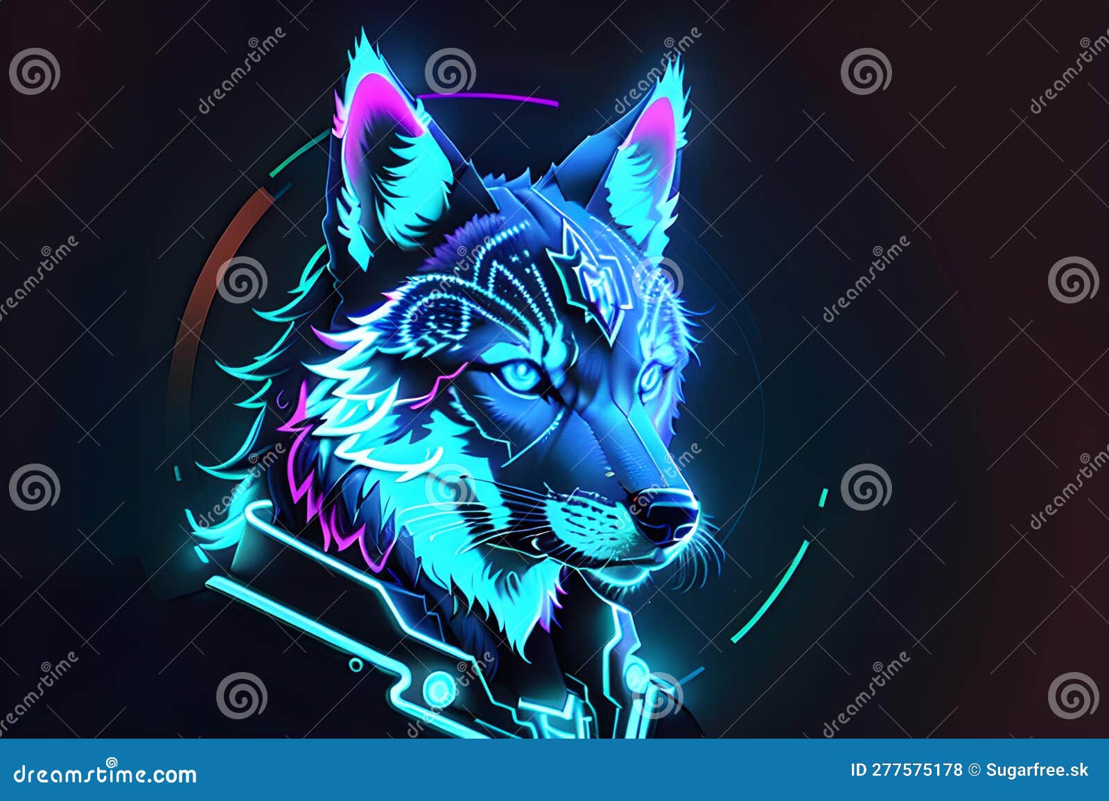 Neon Glowing Outlined Illustration of Wolf Stock Illustration - Illustration of glow, design ...