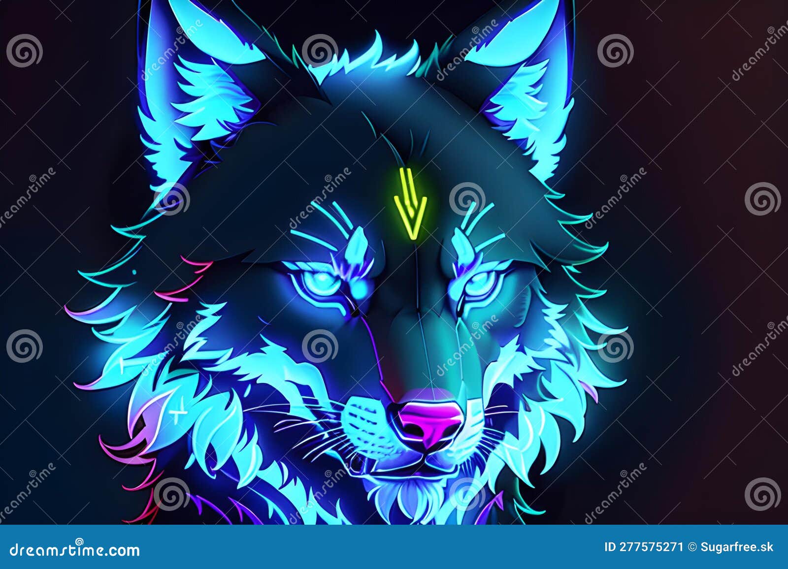 Neon Glowing Outlined Illustration of Wolf Stock Illustration ...