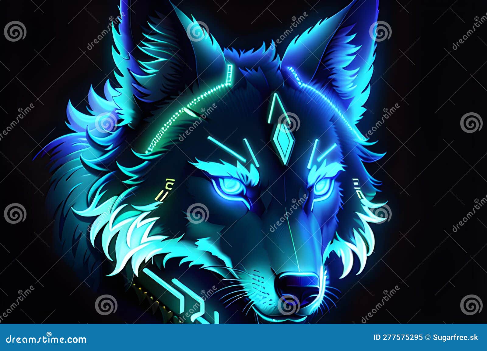 Neon Glowing Outlined Illustration of Wolf Stock Illustration ...