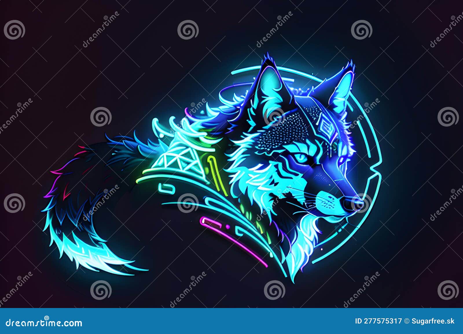 Neon Glowing Outlined Illustration of Wolf Stock Illustration ...