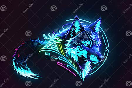 Neon Glowing Outlined Illustration of Wolf Stock Illustration - Illustration of digital, line ...