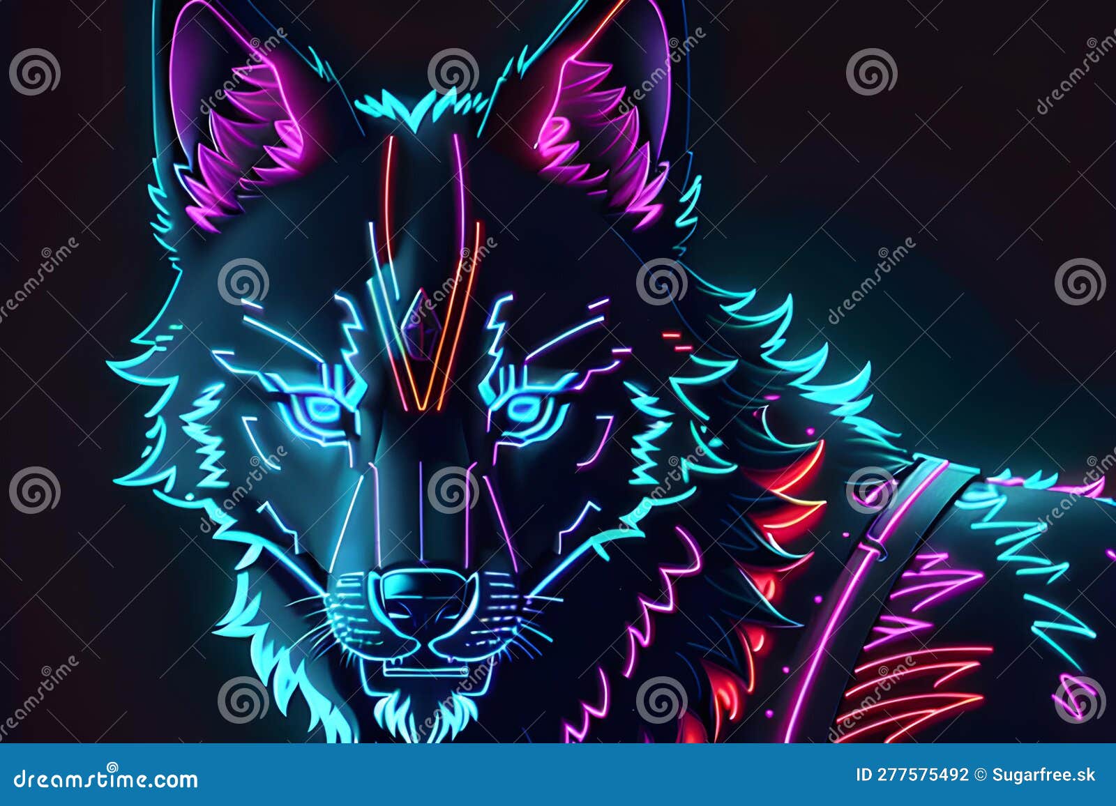 Neon Glowing Outlined Illustration of Wolf Stock Illustration ...