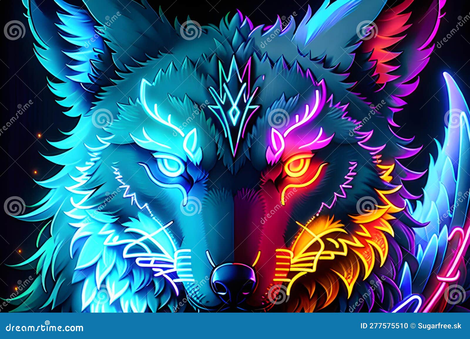 Neon Glowing Outlined Illustration of Wolf Stock Illustration ...