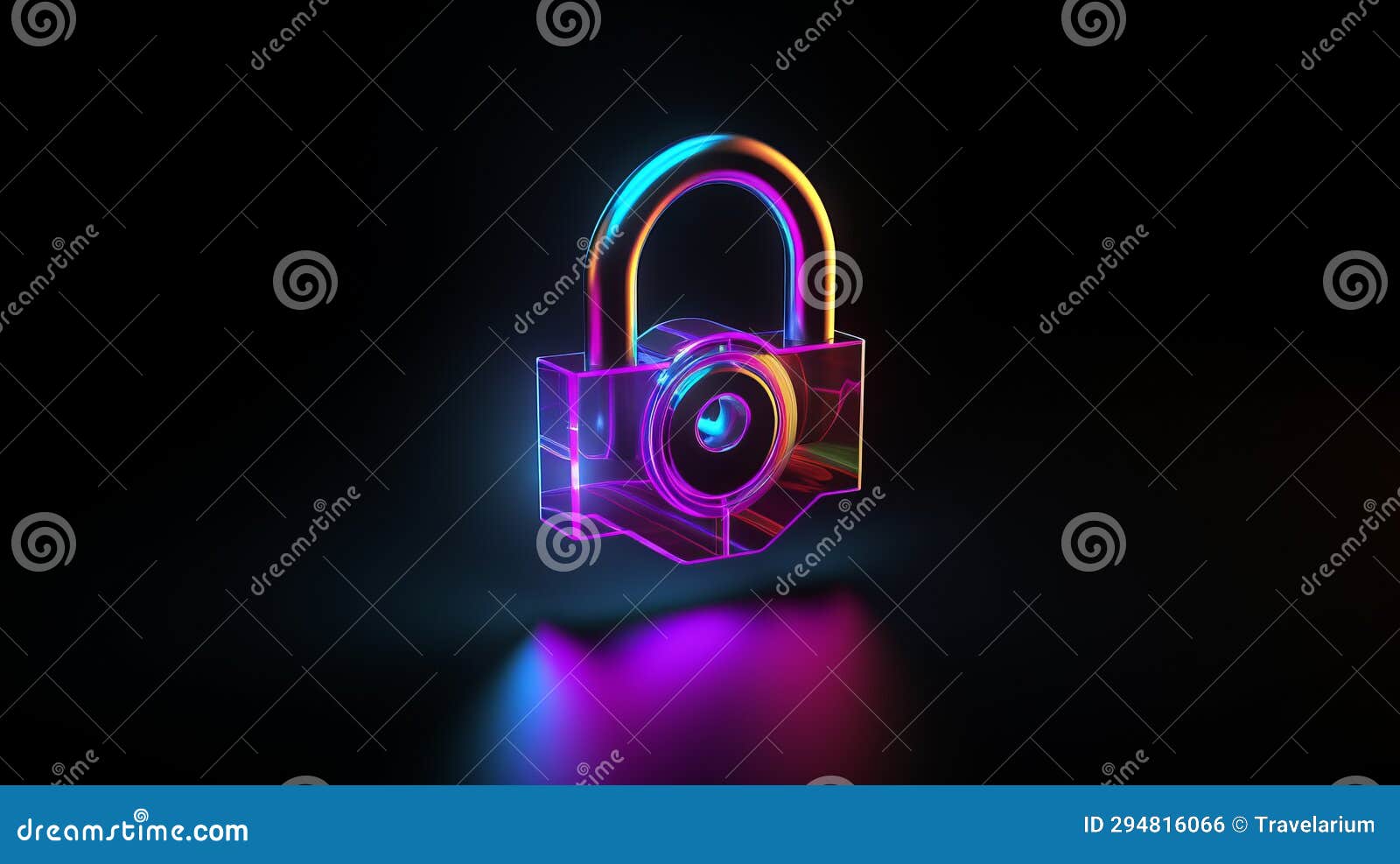 Neon Glowing Padlock on Black Backdrop Emits Aura of Digital Security ...