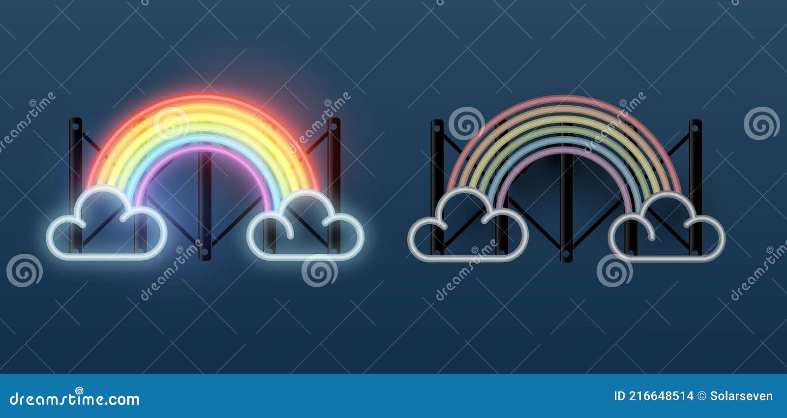 Neon Glowing Rainbow and Clouds Stock Vector - Illustration of ...