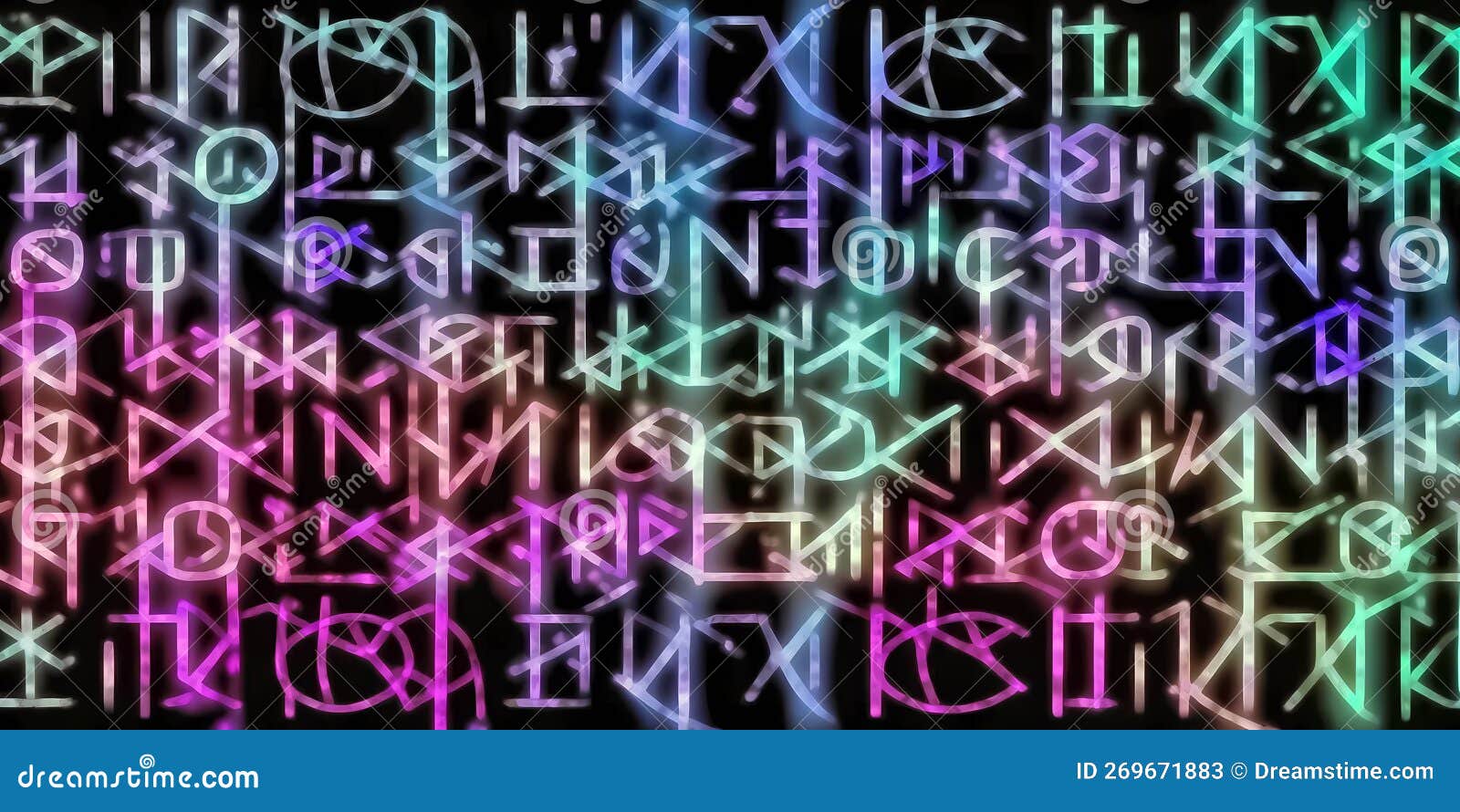 Neon Glowing Runes, Abstract Background, Magic Pattern Stock ...