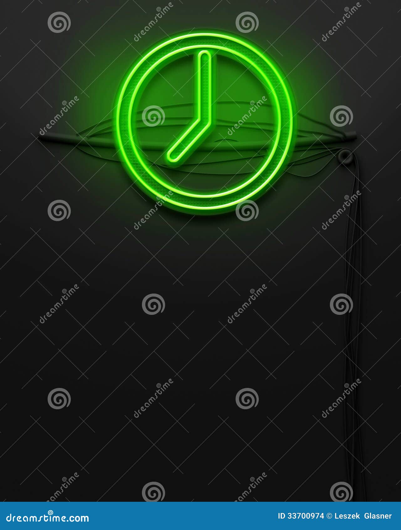 Neon Glowing Signboard with Clock Sign, Copyspace Stock Illustration ...