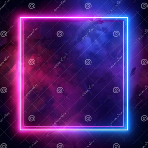 Neon Glowing Square Frame with Colorful Light Effects Stock ...