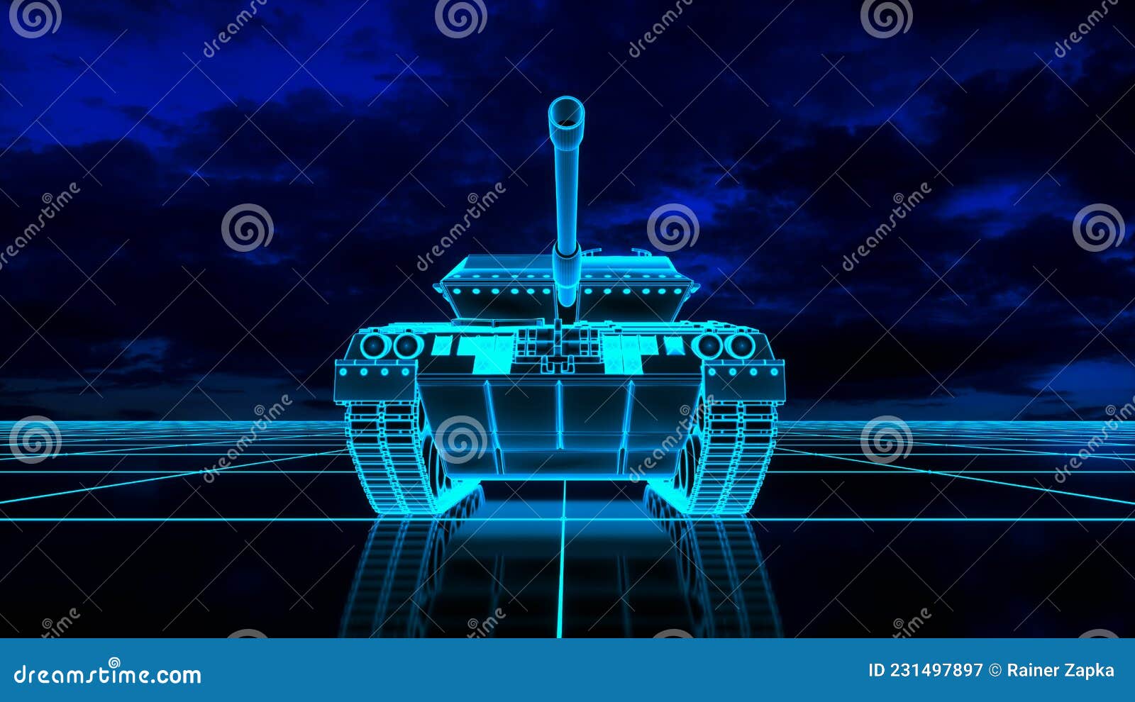 Neon Glowing Tank in a Digital World 3d Rendering Stock Illustration ...