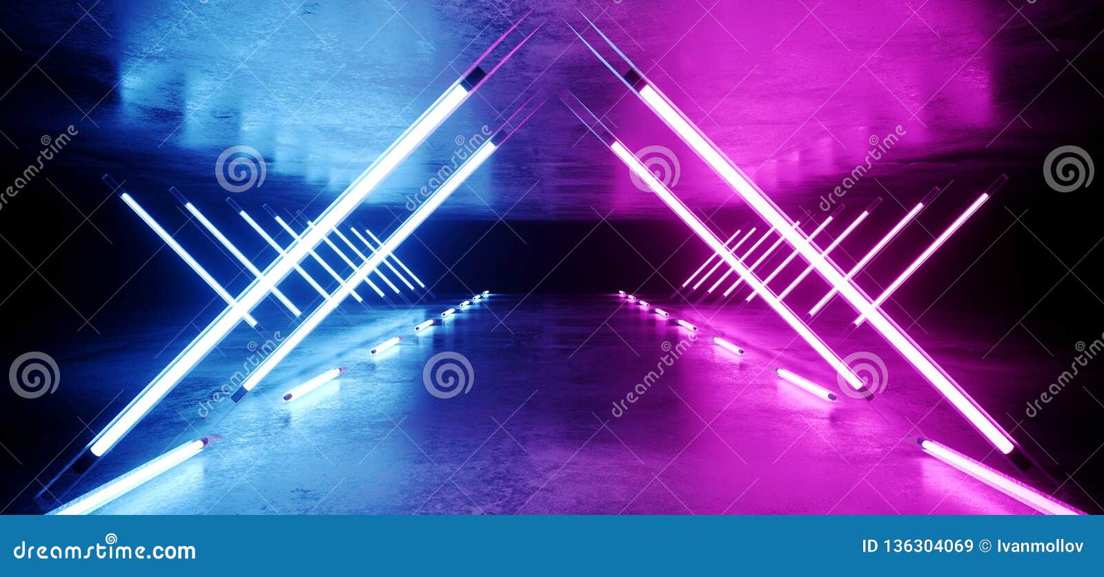 Stage Neon Glowing Alien Spaceship Futuristic Sci Fi Construction